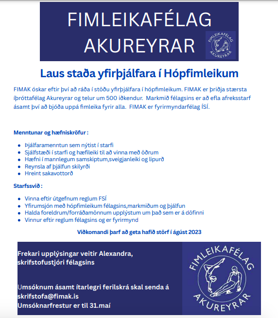 Laus staða yfirþjálfara hópfimleika | Fimleikafélag Akureyrar